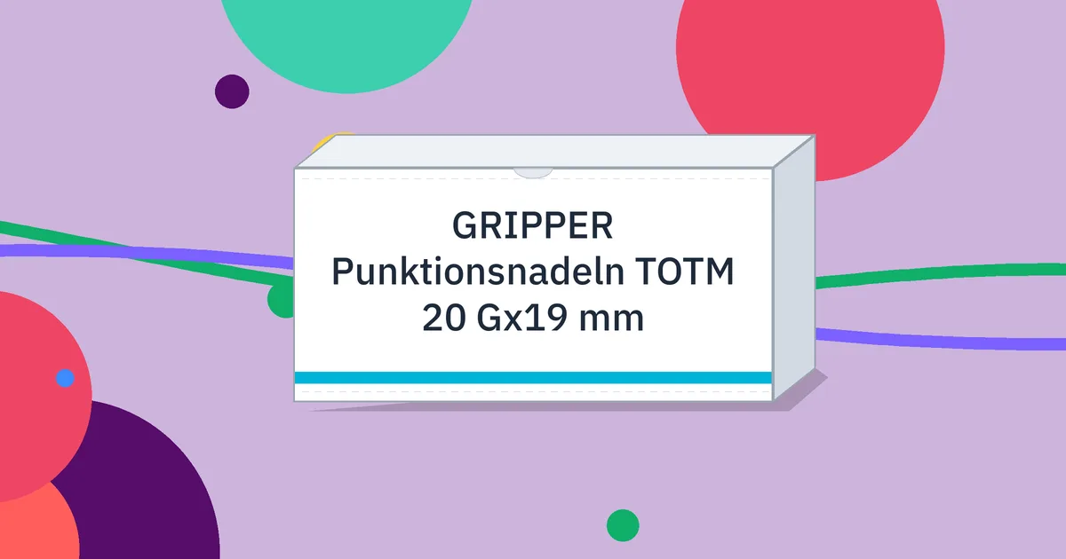 Symbolbild: Packung mit der Aufschrift GRIPPER Punktionsnadeln TOTM 20 Gx19 mm (PZN 00435732) – Verfügbarkeit und Bezug in Apotheken in Frankfurt am Main