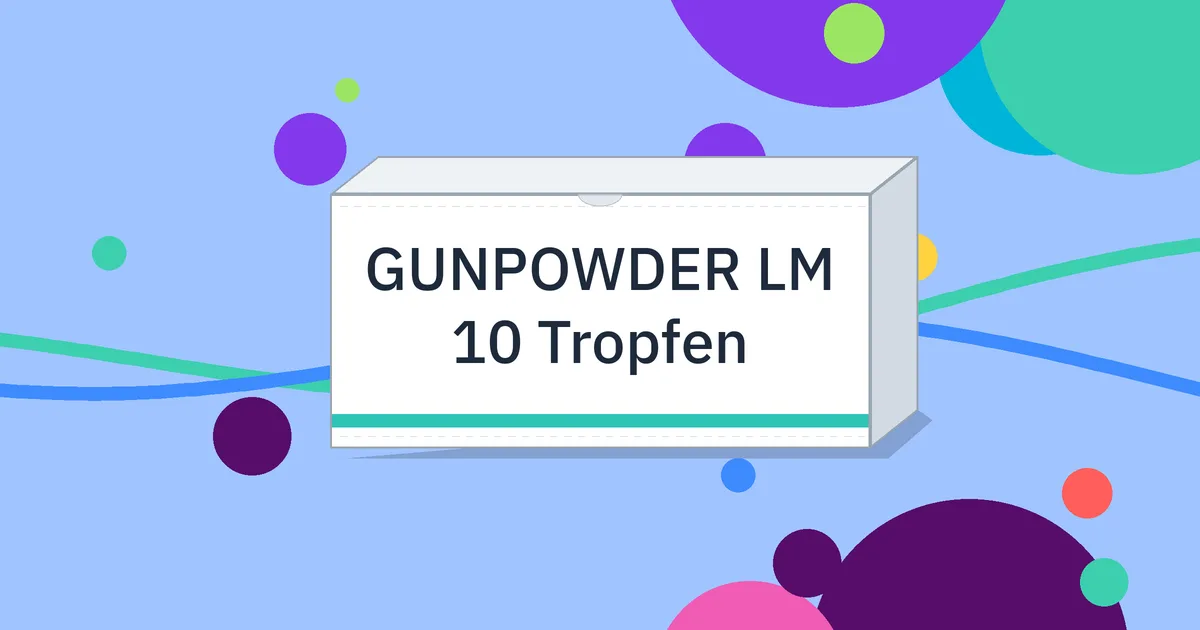 Symbolbild: Packung mit der Aufschrift GUNPOWDER LM 10 Tropfen (PZN 15823598) – Verfügbarkeit und Bezug in Apotheken in Frankfurt am Main