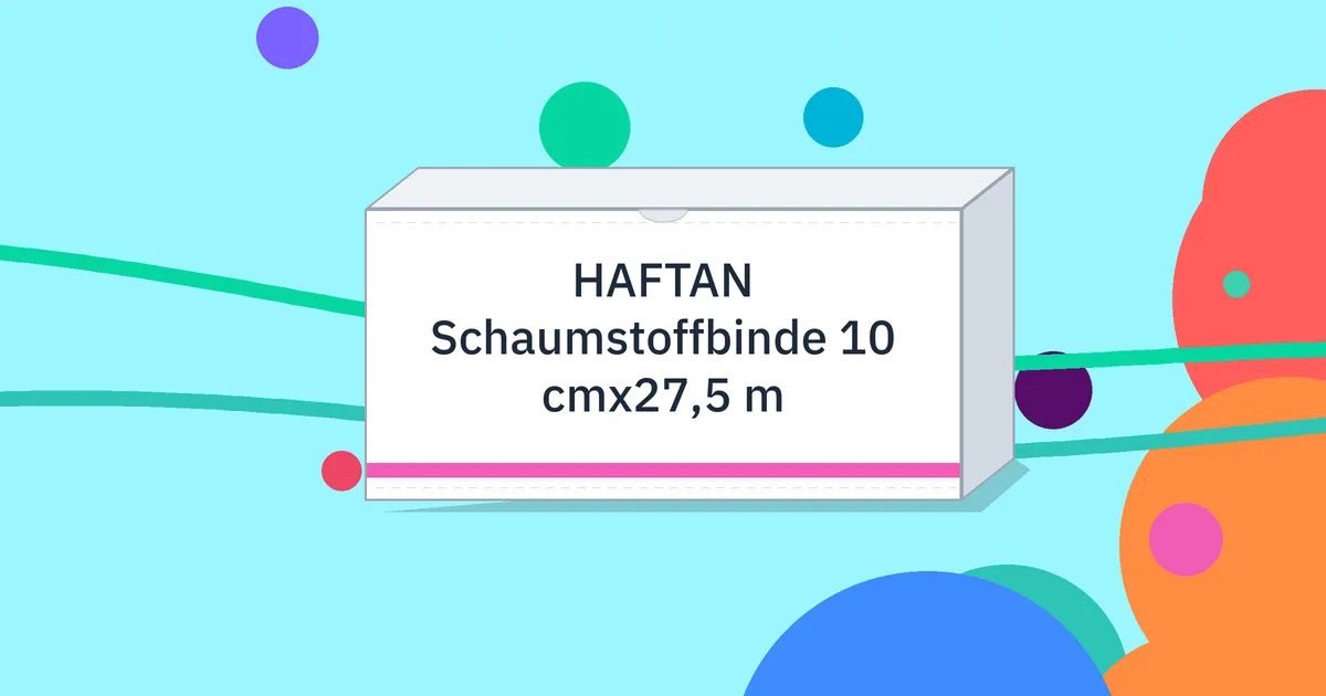 Symbolbild: Packung mit der Aufschrift HAFTAN Schaumstoffbinde 10 cmx27,5 m (PZN 15998180) – Verfügbarkeit und Bezug in Apotheken in Frankfurt am Main