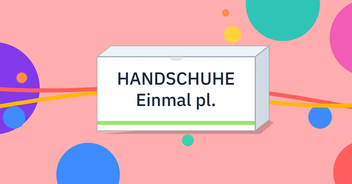 Symbolbild: Packung mit der Aufschrift HANDSCHUHE Einmal pl. (PZN 01727974) – Verfügbarkeit und Bezug in Apotheken in Frankfurt am Main