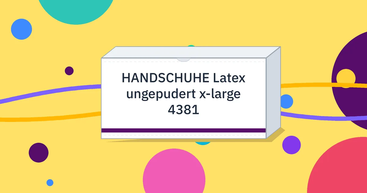 Symbolbild: Packung mit der Aufschrift HANDSCHUHE Latex ungepudert x-large 4381 (PZN 02165567) – Verfügbarkeit und Bezug in Apotheken in Frankfurt am Main