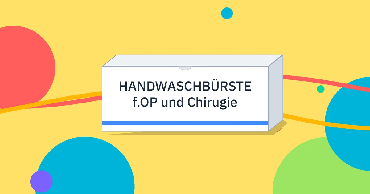 Symbolbild: Packung mit der Aufschrift HANDWASCHBÜRSTE f.OP und Chirugie (PZN 09430848) – Verfügbarkeit und Bezug in Apotheken in Frankfurt am Main