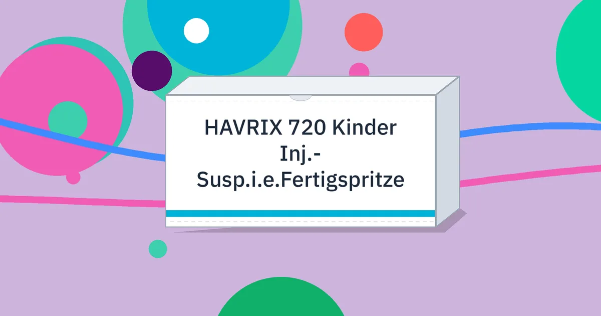 Symbolbild: Packung mit der Aufschrift HAVRIX 720 Kinder Inj.-Susp.i.e.Fertigspritze (PZN 09889653) – Verfügbarkeit und Bezug in Apotheken in Frankfurt am Main