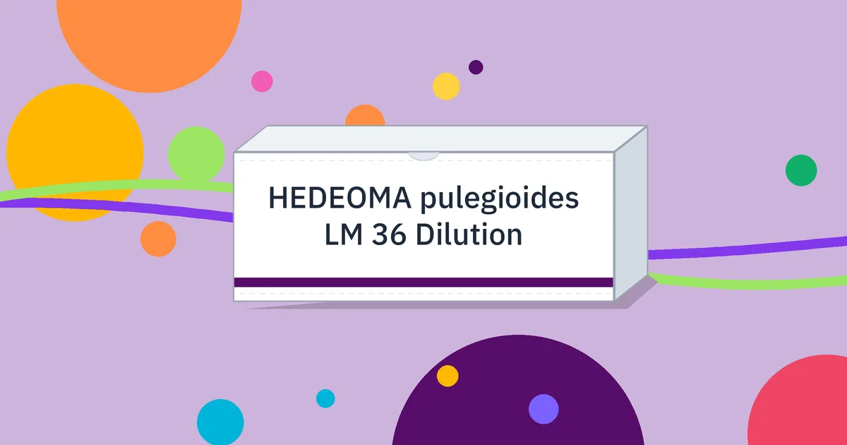 Symbolbild: Packung mit der Aufschrift HEDEOMA pulegioides LM 36 Dilution (PZN 13551405) – Verfügbarkeit und Bezug in Apotheken in Frankfurt am Main