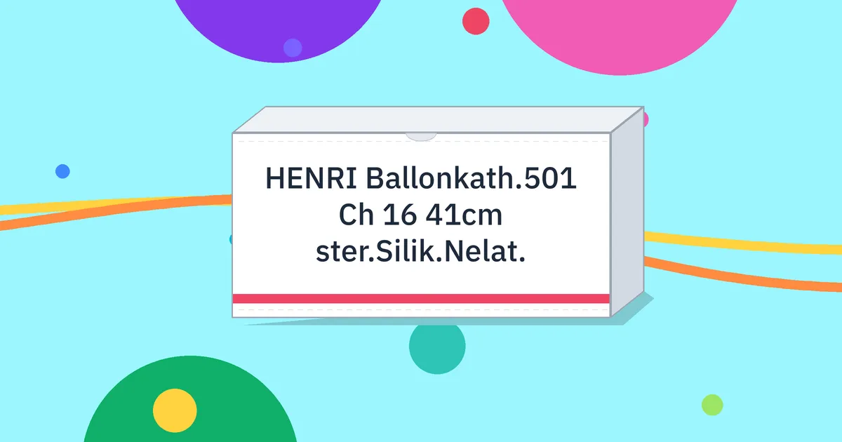 Symbolbild: Packung mit der Aufschrift HENRI Ballonkath.501 Ch 16 41cm ster.Silik.Nelat. (PZN 01399027) – Verfügbarkeit und Bezug in Apotheken in Frankfurt am Main
