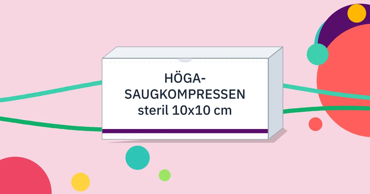 Symbolbild: Packung mit der Aufschrift HÖGA-SAUGKOMPRESSEN steril 10x10 cm (PZN 14017932) – Verfügbarkeit und Bezug in Apotheken in Frankfurt am Main