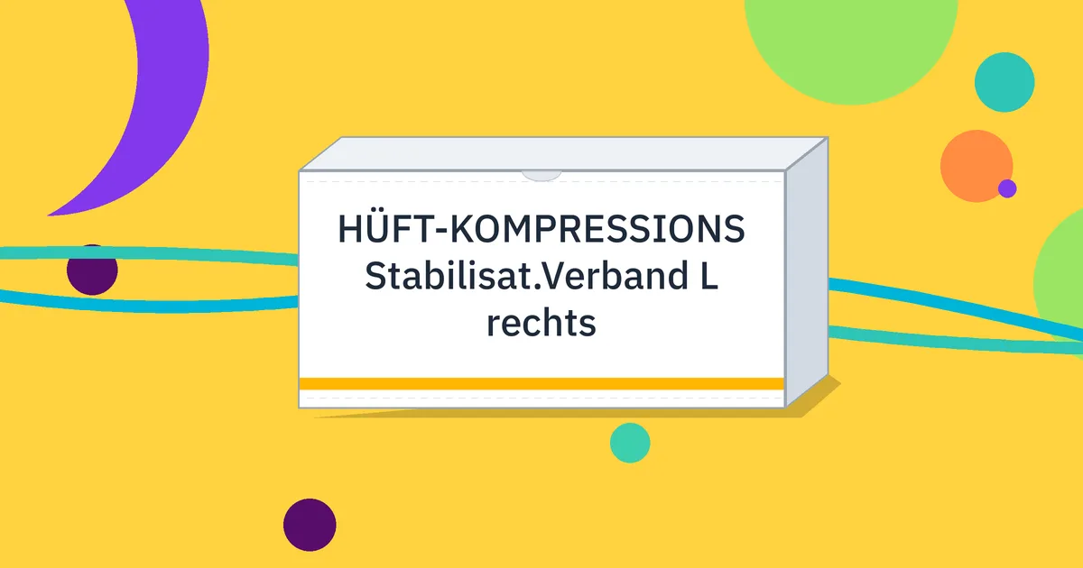 Symbolbild: Packung mit der Aufschrift HÜFT-KOMPRESSIONS Stabilisat.Verband L rechts (PZN 02909884) – Verfügbarkeit und Bezug in Apotheken in Frankfurt am Main