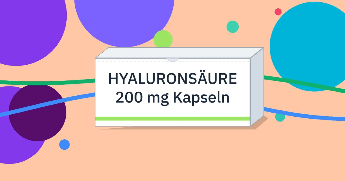 Symbolbild: Packung mit der Aufschrift HYALURONSÄURE 200 mg Kapseln (PZN 18486569) – Verfügbarkeit und Bezug in Apotheken in Frankfurt am Main