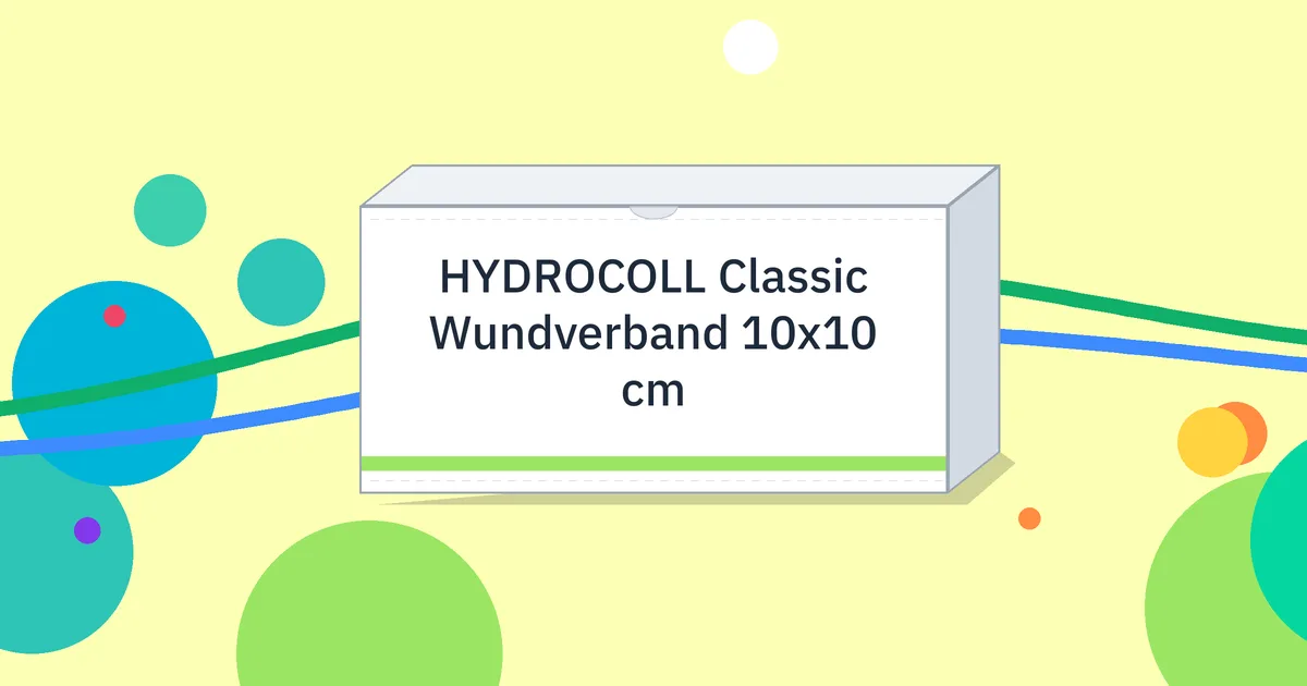 Symbolbild: Packung mit der Aufschrift HYDROCOLL Classic Wundverband 10x10 cm (PZN 19960205) – Verfügbarkeit und Bezug in Apotheken in Frankfurt am Main