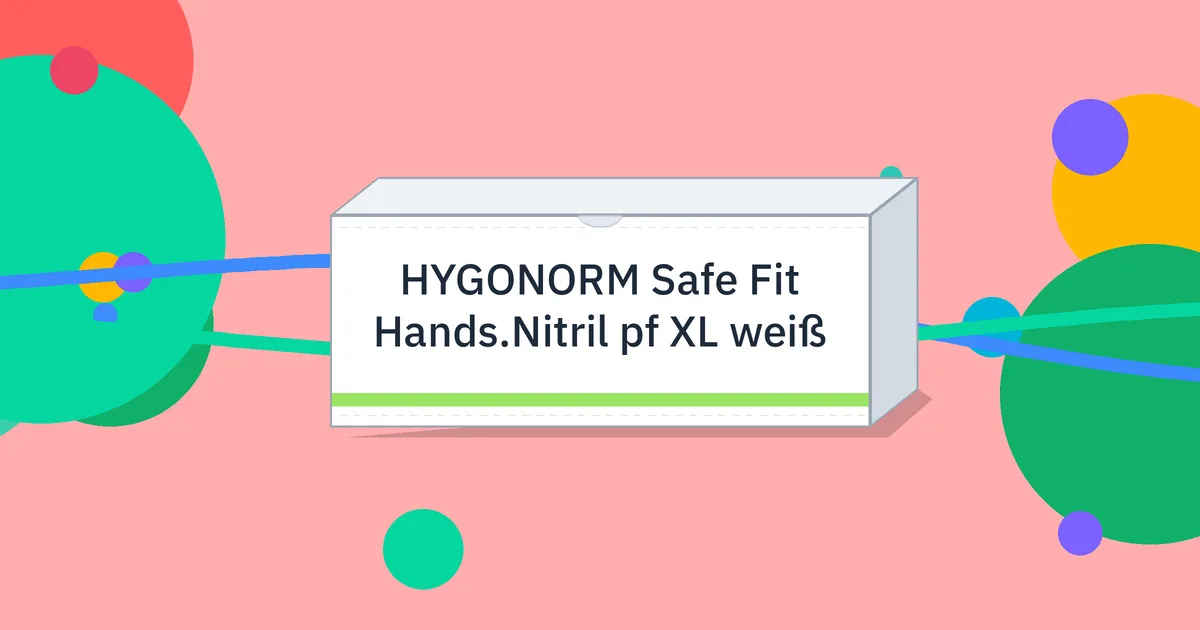 Symbolbild: Packung mit der Aufschrift HYGONORM Safe Fit Hands.Nitril pf XL weiß (PZN 20773891) – Verfügbarkeit und Bezug in Apotheken in Frankfurt am Main