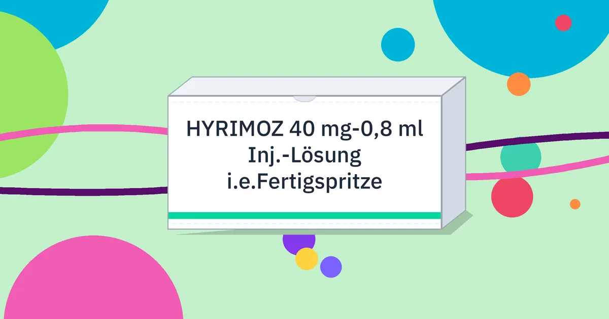 Symbolbild: Packung mit der Aufschrift HYRIMOZ 40 mg-0,8 ml Inj.-Lösung i.e.Fertigspritze (PZN 15530086) – Verfügbarkeit und Bezug in Apotheken in Frankfurt am Main