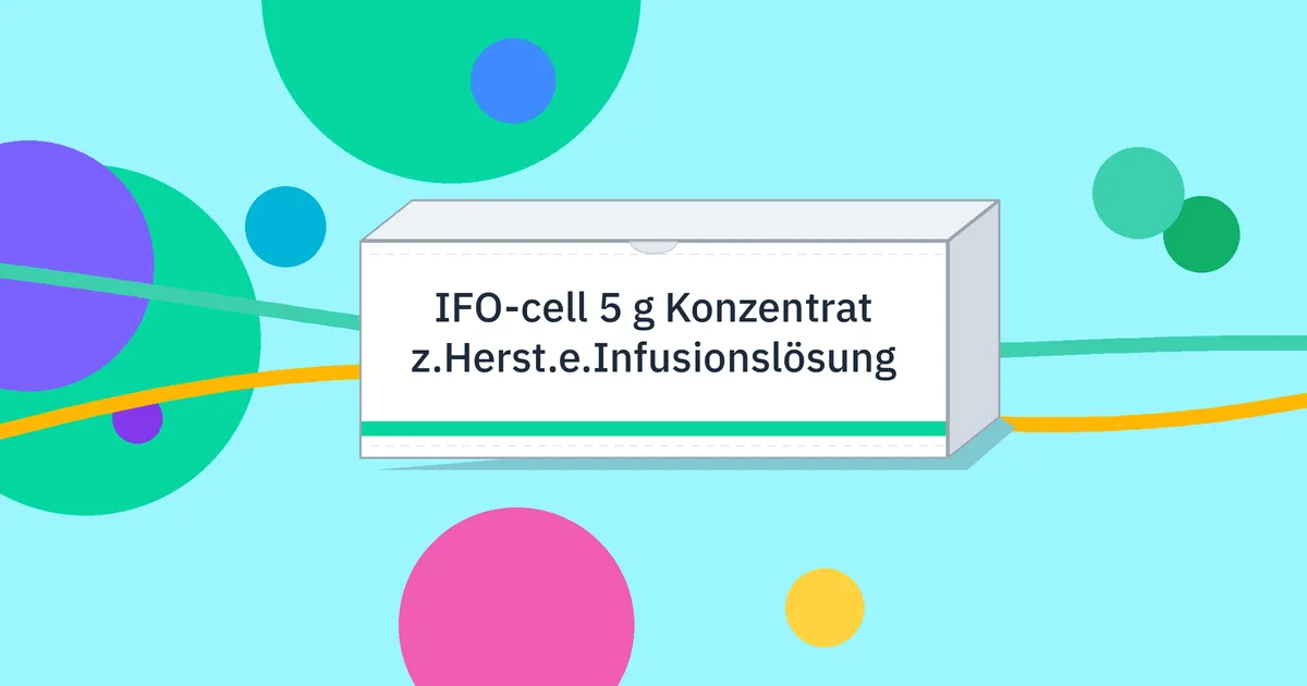 Symbolbild: Packung mit der Aufschrift IFO-cell 5 g Konzentrat z.Herst.e.Infusionslösung (PZN 00170357) – Verfügbarkeit und Bezug in Apotheken in Frankfurt am Main