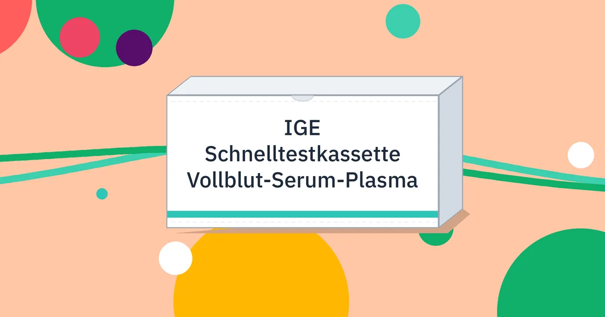 Symbolbild: Packung mit der Aufschrift IGE Schnelltestkassette Vollblut-Serum-Plasma (PZN 19850936) – Verfügbarkeit und Bezug in Apotheken in Frankfurt am Main