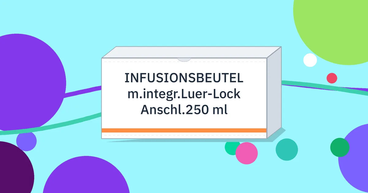 Symbolbild: Packung mit der Aufschrift INFUSIONSBEUTEL m.integr.Luer-Lock Anschl.250 ml (PZN 07269159) – Verfügbarkeit und Bezug in Apotheken in Frankfurt am Main