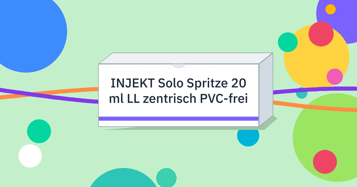 Symbolbild: Packung mit der Aufschrift INJEKT Solo Spritze 20 ml LL zentrisch PVC-frei (PZN 00611034) – Verfügbarkeit und Bezug in Apotheken in Frankfurt am Main