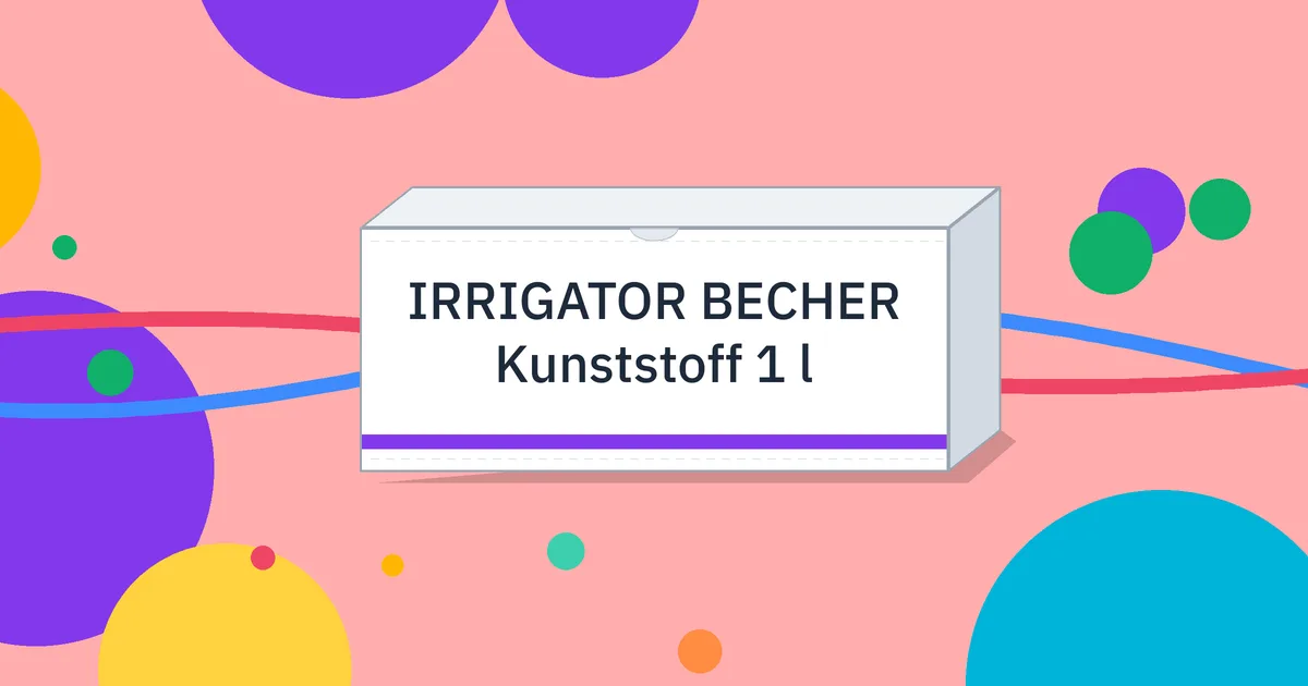 Symbolbild: Packung mit der Aufschrift IRRIGATOR BECHER Kunststoff 1 l (PZN 00069061) – Verfügbarkeit und Bezug in Apotheken in Frankfurt am Main