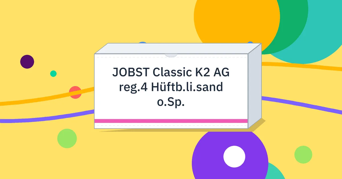 Symbolbild: Packung mit der Aufschrift JOBST Classic K2 AG reg.4 Hüftb.li.sand o.Sp. (PZN 13066199) – Verfügbarkeit und Bezug in Apotheken in Frankfurt am Main