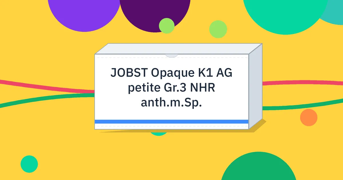 Symbolbild: Packung mit der Aufschrift JOBST Opaque K1 AG petite Gr.3 NHR anth.m.Sp. (PZN 16268288) – Verfügbarkeit und Bezug in Apotheken in Frankfurt am Main