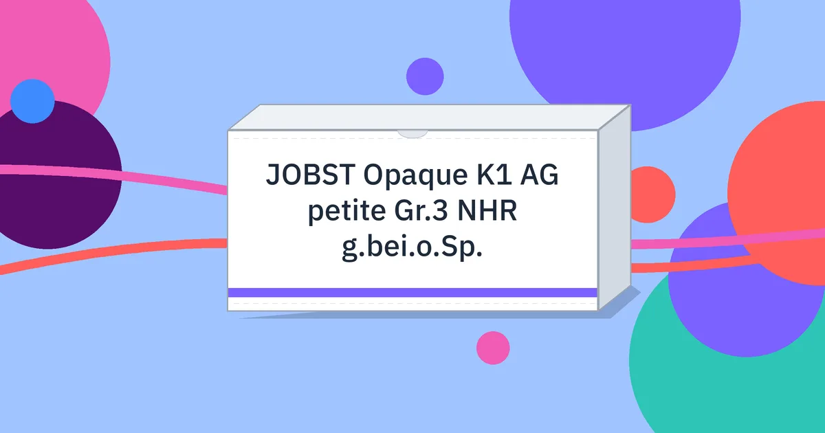 Symbolbild: Packung mit der Aufschrift JOBST Opaque K1 AG petite Gr.3 NHR g.bei.o.Sp. (PZN 16268779) – Verfügbarkeit und Bezug in Apotheken in Frankfurt am Main