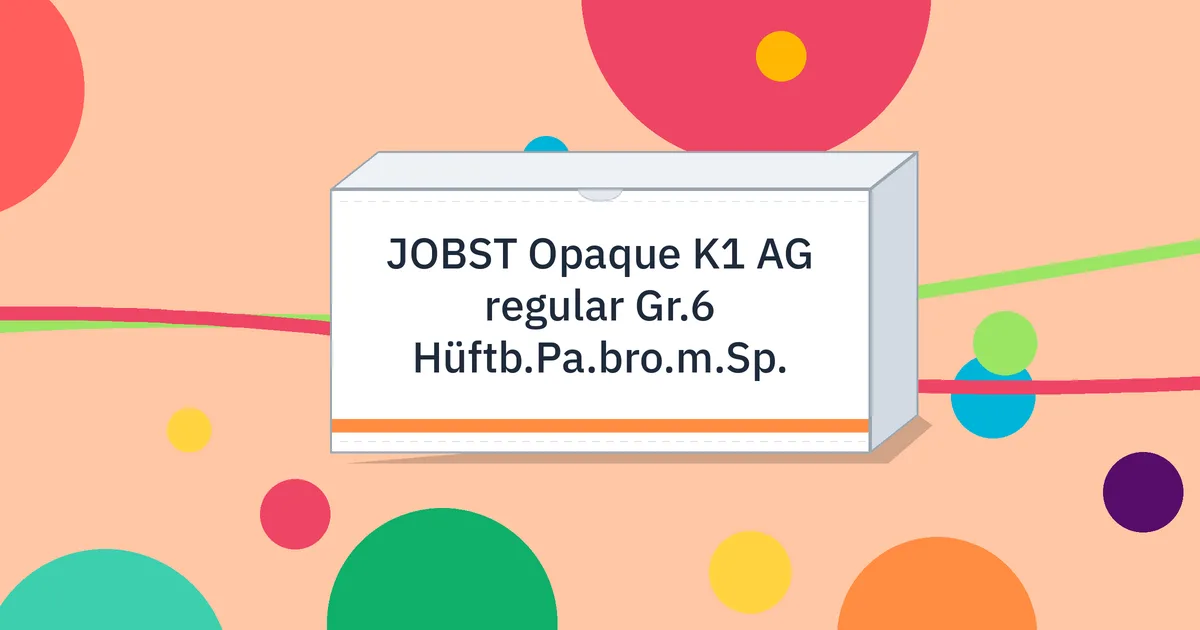 Symbolbild: Packung mit der Aufschrift JOBST Opaque K1 AG regular Gr.6 Hüftb.Pa.bro.m.Sp. (PZN 13100370) – Verfügbarkeit und Bezug in Apotheken in Frankfurt am Main