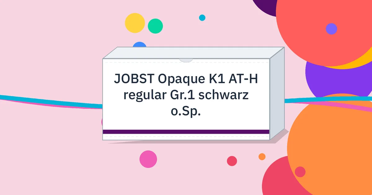 Symbolbild: Packung mit der Aufschrift JOBST Opaque K1 AT-H regular Gr.1 schwarz o.Sp. (PZN 13105781) – Verfügbarkeit und Bezug in Apotheken in Frankfurt am Main