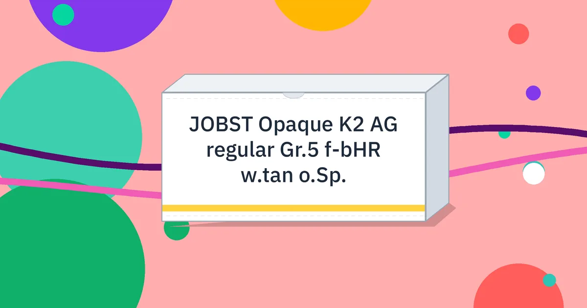 Symbolbild: Packung mit der Aufschrift JOBST Opaque K2 AG regular Gr.5 f-bHR w.tan o.Sp. (PZN 16281308) – Verfügbarkeit und Bezug in Apotheken in Frankfurt am Main