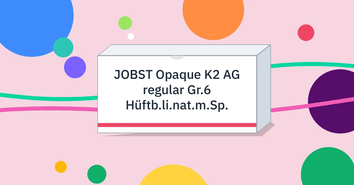 Symbolbild: Packung mit der Aufschrift JOBST Opaque K2 AG regular Gr.6 Hüftb.li.nat.m.Sp. (PZN 13115905) – Verfügbarkeit und Bezug in Apotheken in Frankfurt am Main