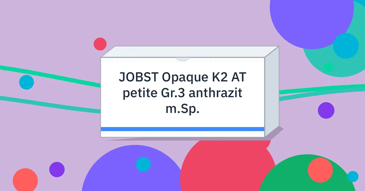 Symbolbild: Packung mit der Aufschrift JOBST Opaque K2 AT petite Gr.3 anthrazit m.Sp. (PZN 16290572) – Verfügbarkeit und Bezug in Apotheken in Frankfurt am Main