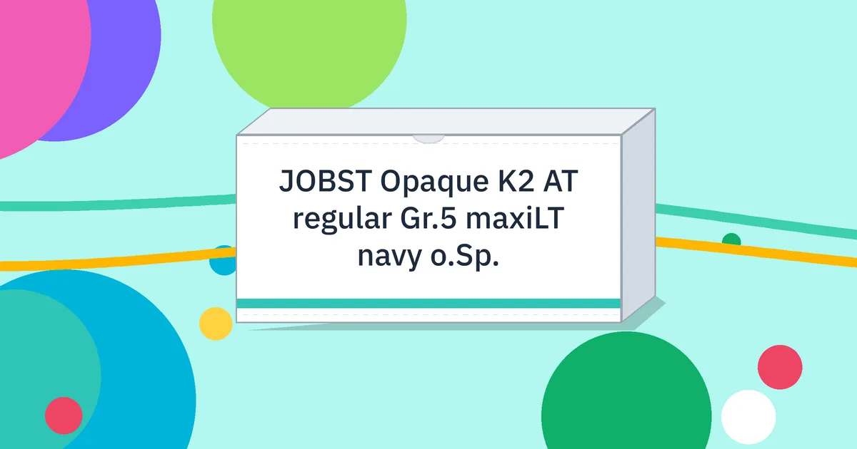 Symbolbild: Packung mit der Aufschrift JOBST Opaque K2 AT regular Gr.5 maxiLT navy o.Sp. (PZN 13122029) – Verfügbarkeit und Bezug in Apotheken in Frankfurt am Main
