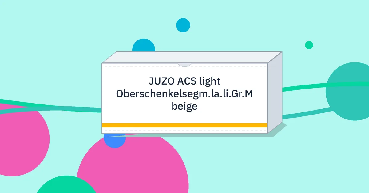 Symbolbild: Packung mit der Aufschrift JUZO ACS light Oberschenkelsegm.la.li.Gr.M beige (PZN 13885715) – Verfügbarkeit und Bezug in Apotheken in Frankfurt am Main
