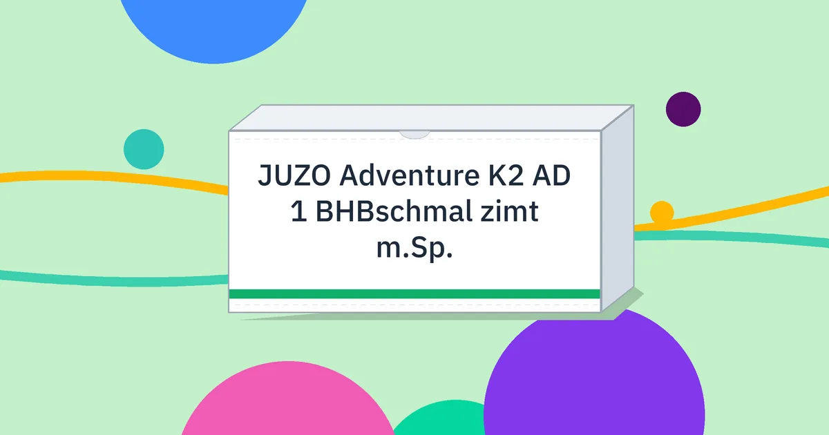 Symbolbild: Packung mit der Aufschrift JUZO Adventure K2 AD 1 BHBschmal zimt m.Sp. (PZN 16494240) – Verfügbarkeit und Bezug in Apotheken in Frankfurt am Main