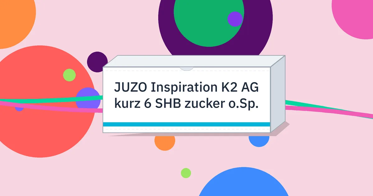Symbolbild: Packung mit der Aufschrift JUZO Inspiration K2 AG kurz 6 SHB zucker o.Sp. (PZN 14950840) – Verfügbarkeit und Bezug in Apotheken in Frankfurt am Main