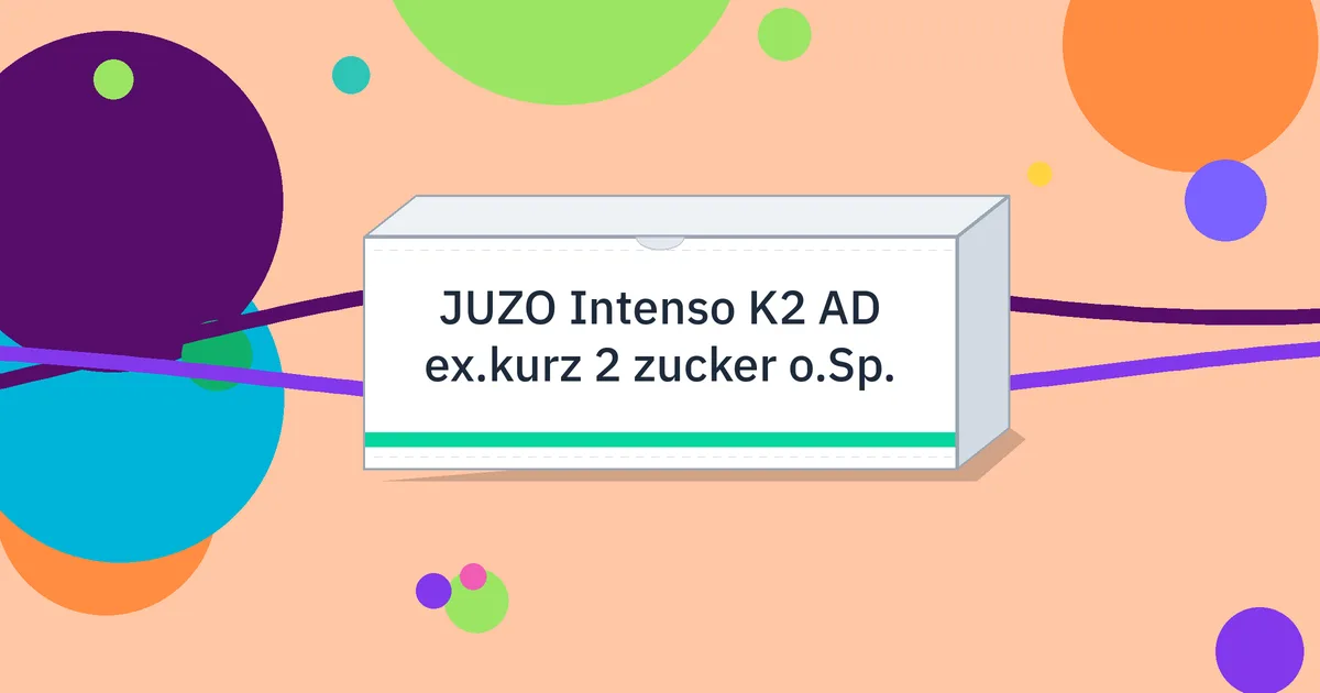 Symbolbild: Packung mit der Aufschrift JUZO Intenso K2 AD ex.kurz 2 zucker o.Sp. (PZN 18618350) – Verfügbarkeit und Bezug in Apotheken in Frankfurt am Main