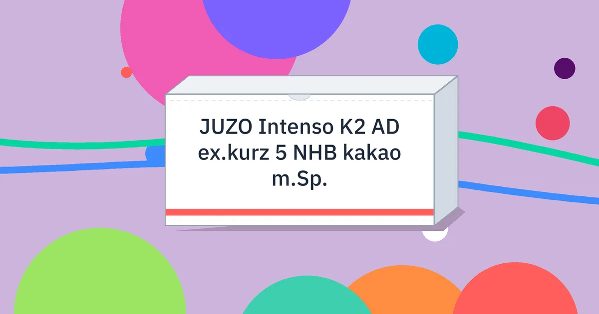 Symbolbild: Packung mit der Aufschrift JUZO Intenso K2 AD ex.kurz 5 NHB kakao m.Sp. (PZN 18611862) – Verfügbarkeit und Bezug in Apotheken in Frankfurt am Main