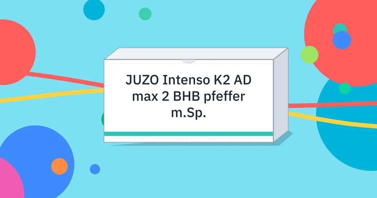Symbolbild: Packung mit der Aufschrift JUZO Intenso K2 AD max 2 BHB pfeffer m.Sp. (PZN 18616115) – Verfügbarkeit und Bezug in Apotheken in Frankfurt am Main