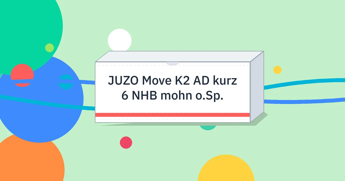 Symbolbild: Packung mit der Aufschrift JUZO Move K2 AD kurz 6 NHB mohn o.Sp. (PZN 18541179) – Verfügbarkeit und Bezug in Apotheken in Frankfurt am Main