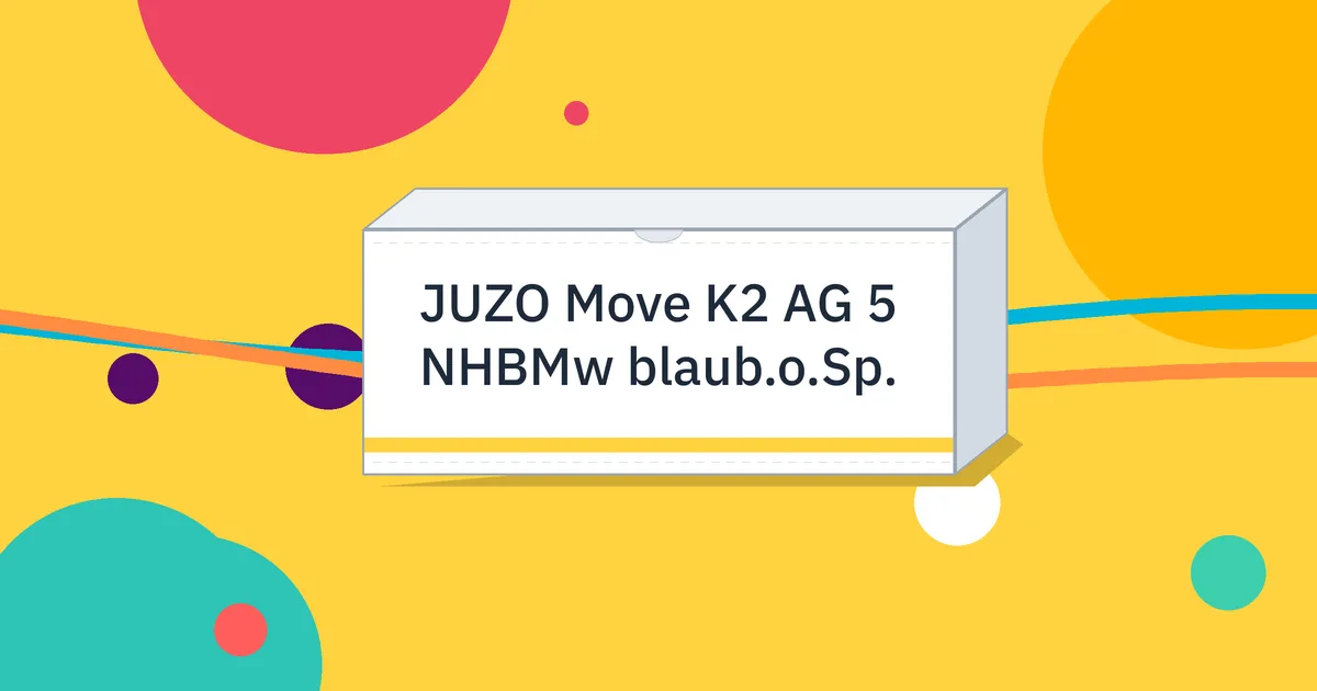 Symbolbild: Packung mit der Aufschrift JUZO Move K2 AG 5 NHBMw blaub.o.Sp. (PZN 18557111) – Verfügbarkeit und Bezug in Apotheken in Frankfurt am Main