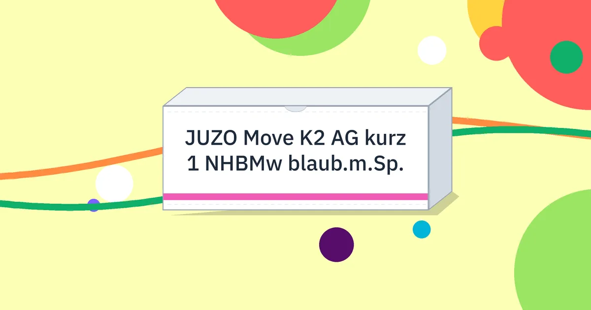 Symbolbild: Packung mit der Aufschrift JUZO Move K2 AG kurz 1 NHBMw blaub.m.Sp. (PZN 18559038) – Verfügbarkeit und Bezug in Apotheken in Frankfurt am Main