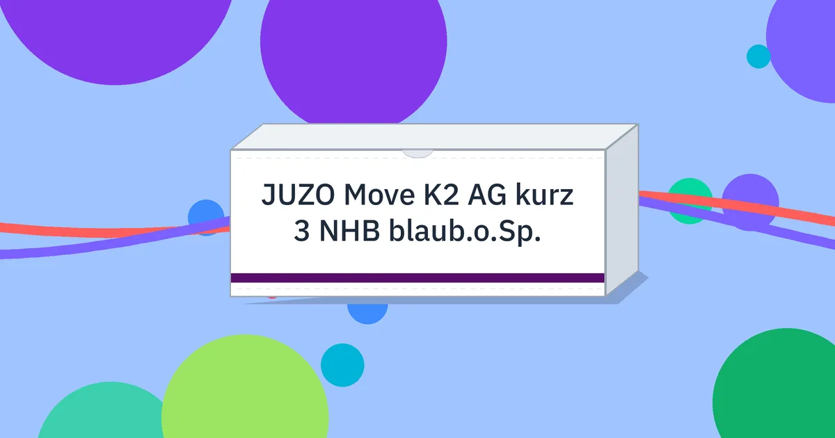 Symbolbild: Packung mit der Aufschrift JUZO Move K2 AG kurz 3 NHB blaub.o.Sp. (PZN 18561236) – Verfügbarkeit und Bezug in Apotheken in Frankfurt am Main