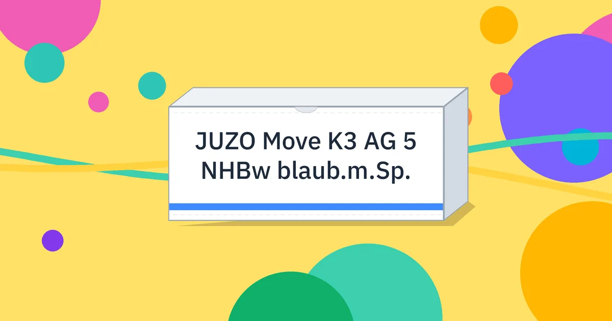 Symbolbild: Packung mit der Aufschrift JUZO Move K3 AG 5 NHBw blaub.m.Sp. (PZN 18586348) – Verfügbarkeit und Bezug in Apotheken in Frankfurt am Main