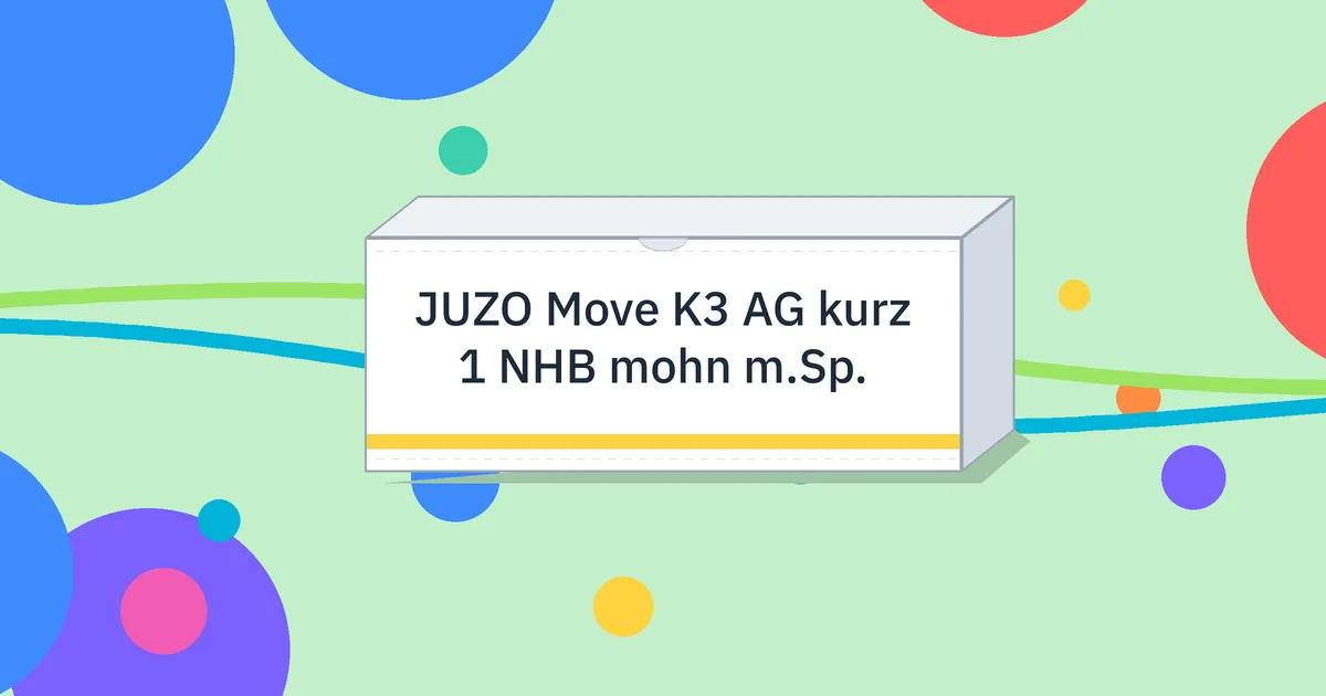 Symbolbild: Packung mit der Aufschrift JUZO Move K3 AG kurz 1 NHB mohn m.Sp. (PZN 18590976) – Verfügbarkeit und Bezug in Apotheken in Frankfurt am Main