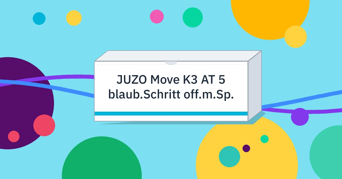 Symbolbild: Packung mit der Aufschrift JUZO Move K3 AT 5 blaub.Schritt off.m.Sp. (PZN 20677549) – Verfügbarkeit und Bezug in Apotheken in Frankfurt am Main