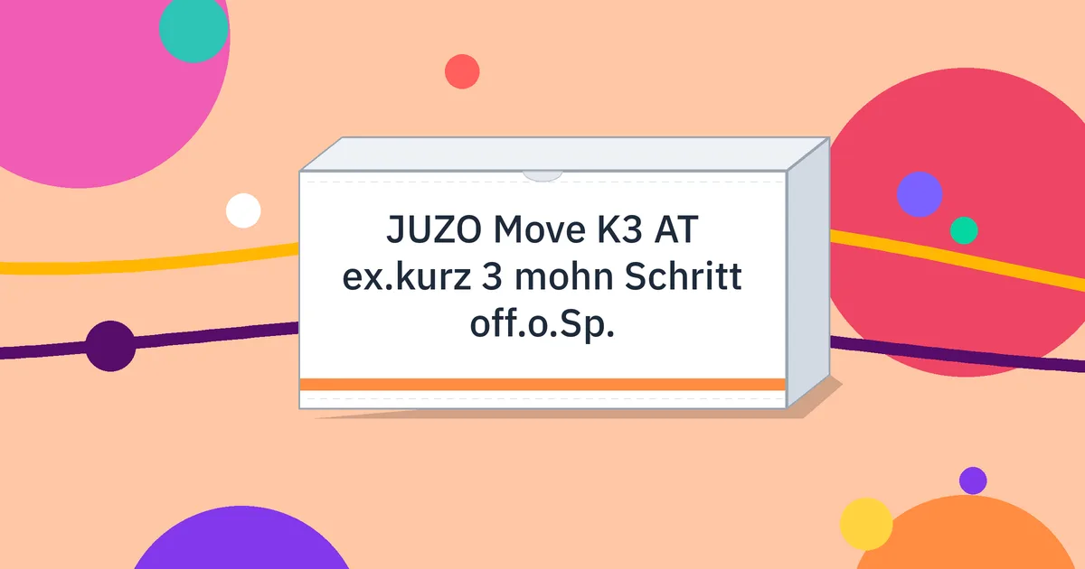 Symbolbild: Packung mit der Aufschrift JUZO Move K3 AT ex.kurz 3 mohn Schritt off.o.Sp. (PZN 20682289) – Verfügbarkeit und Bezug in Apotheken in Frankfurt am Main