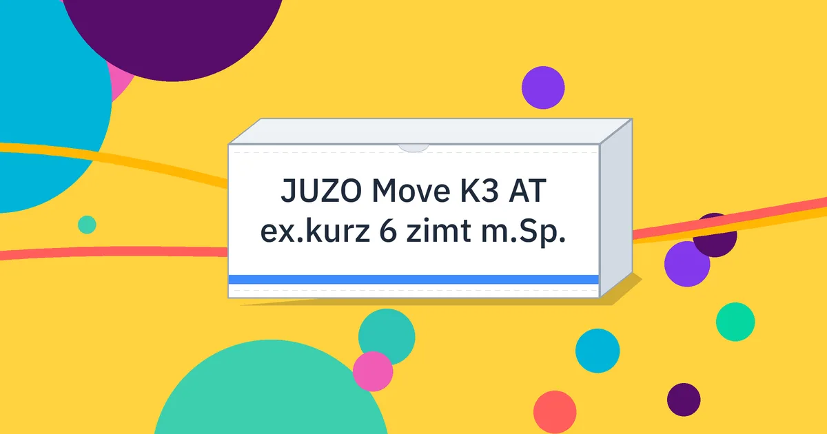 Symbolbild: Packung mit der Aufschrift JUZO Move K3 AT ex.kurz 6 zimt m.Sp. (PZN 20679991) – Verfügbarkeit und Bezug in Apotheken in Frankfurt am Main