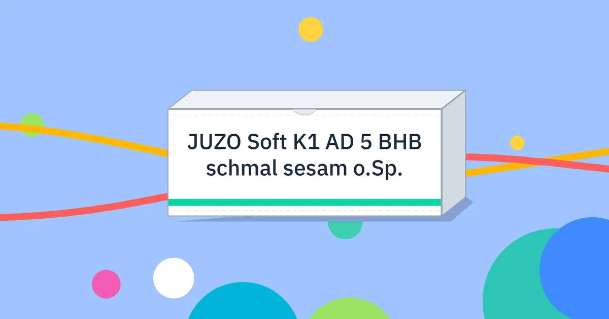 Symbolbild: Packung mit der Aufschrift JUZO Soft K1 AD 5 BHB schmal sesam o.Sp. (PZN 15463013) – Verfügbarkeit und Bezug in Apotheken in Frankfurt am Main