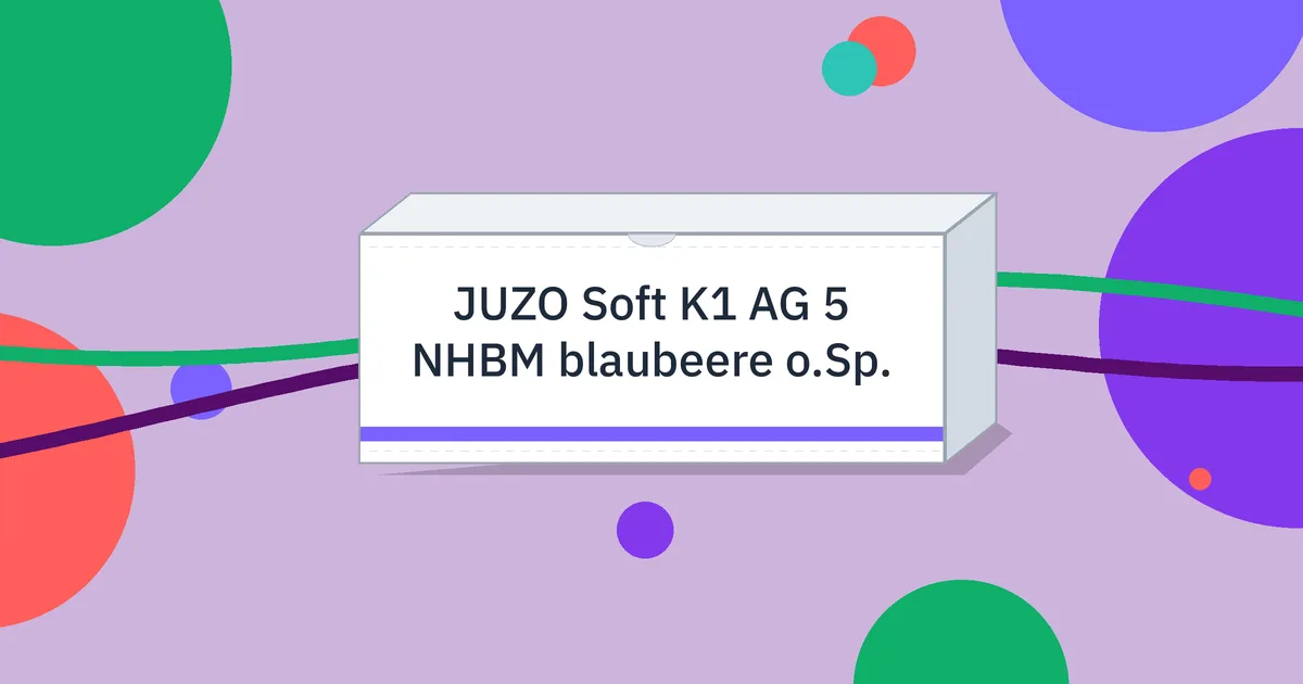 Symbolbild: Packung mit der Aufschrift JUZO Soft K1 AG 5 NHBM blaubeere o.Sp. (PZN 14995943) – Verfügbarkeit und Bezug in Apotheken in Frankfurt am Main