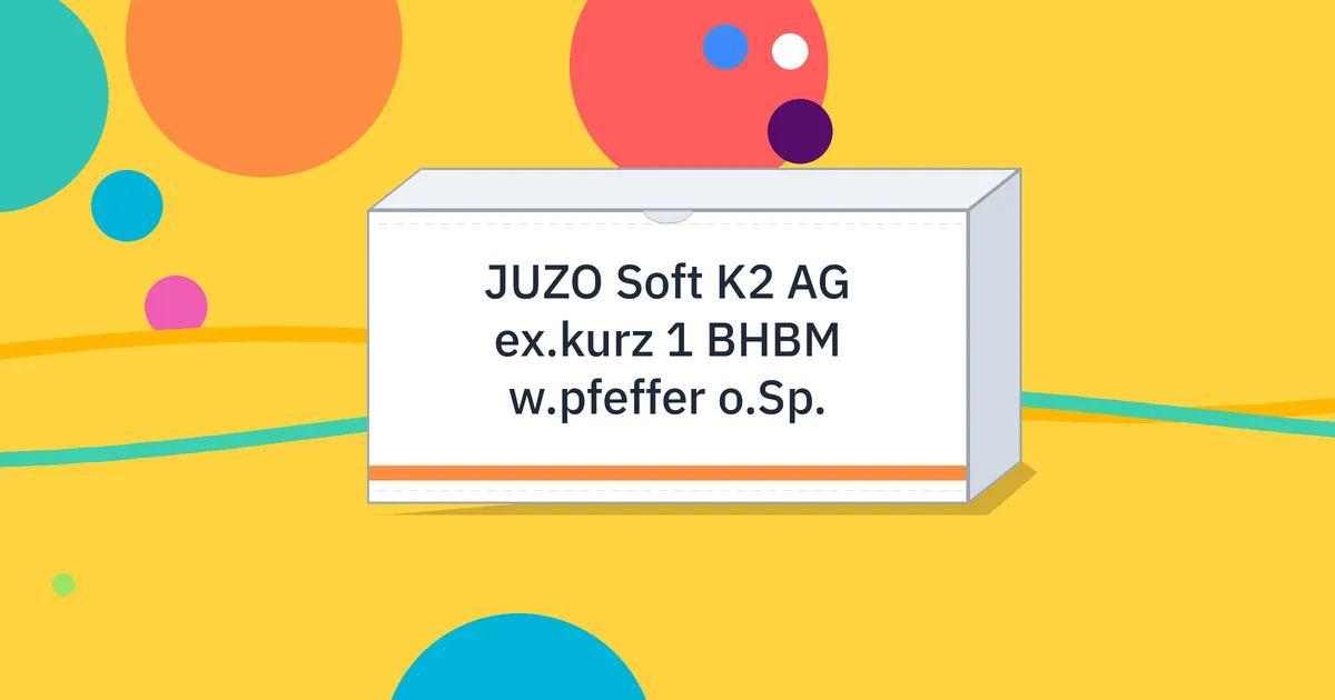 Symbolbild: Packung mit der Aufschrift JUZO Soft K2 AG ex.kurz 1 BHBM w.pfeffer o.Sp. (PZN 14869919) – Verfügbarkeit und Bezug in Apotheken in Frankfurt am Main