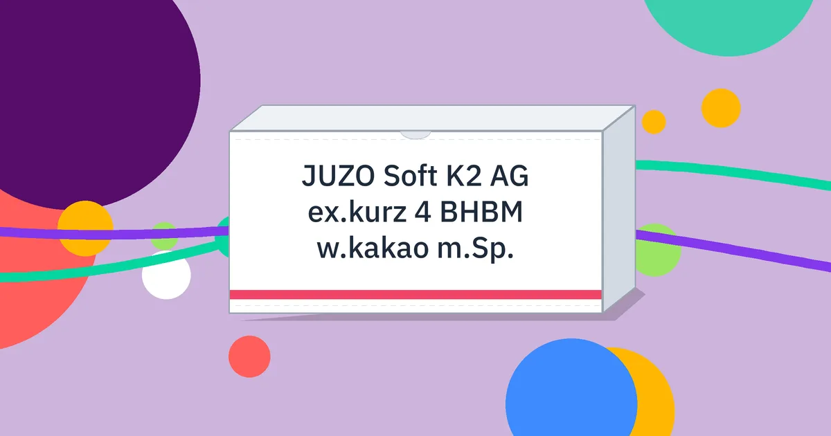 Symbolbild: Packung mit der Aufschrift JUZO Soft K2 AG ex.kurz 4 BHBM w.kakao m.Sp. (PZN 14868506) – Verfügbarkeit und Bezug in Apotheken in Frankfurt am Main