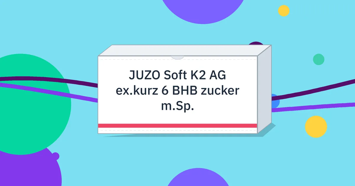 Symbolbild: Packung mit der Aufschrift JUZO Soft K2 AG ex.kurz 6 BHB zucker m.Sp. (PZN 14827275) – Verfügbarkeit und Bezug in Apotheken in Frankfurt am Main
