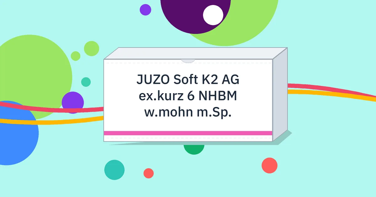 Symbolbild: Packung mit der Aufschrift JUZO Soft K2 AG ex.kurz 6 NHBM w.mohn m.Sp. (PZN 15023076) – Verfügbarkeit und Bezug in Apotheken in Frankfurt am Main